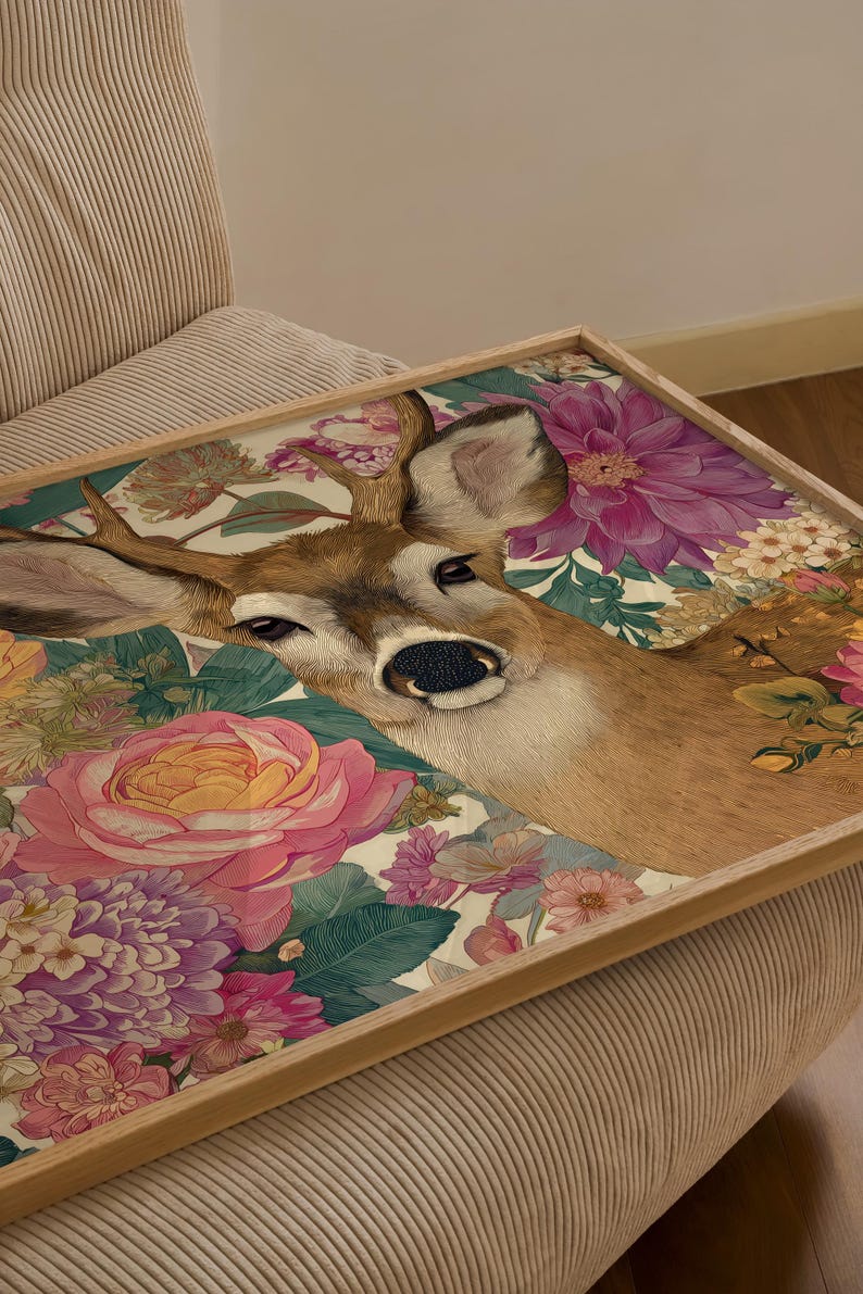 Deer Floral Print — Maximalist Woodland Wall Art With Colorful Blossoms ...