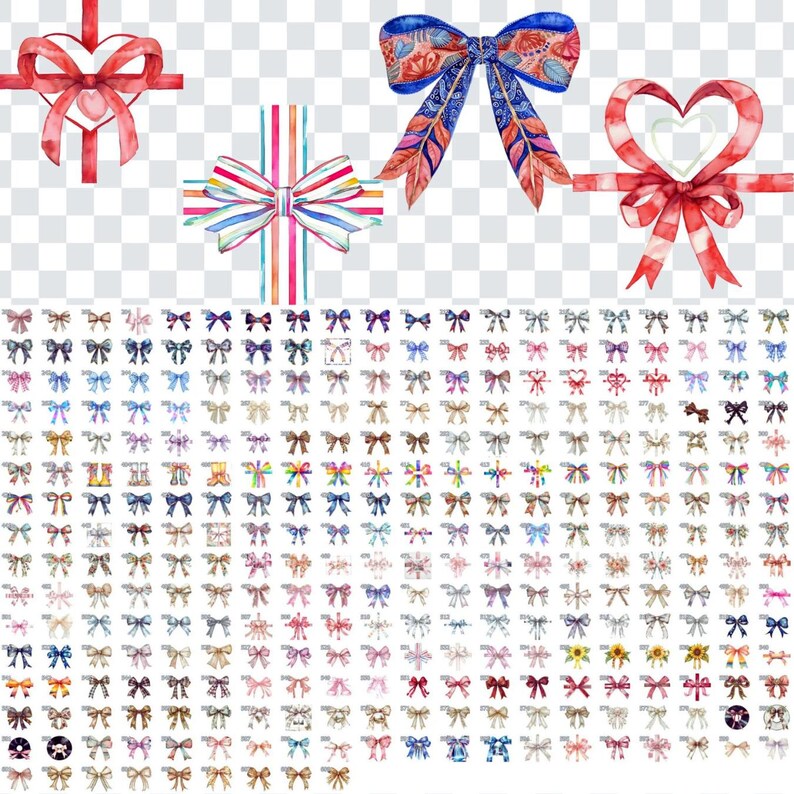 Watercolor Bow Clipart Bundle: 600+ Ribbon Clipart 4K PNG Graphics ...
