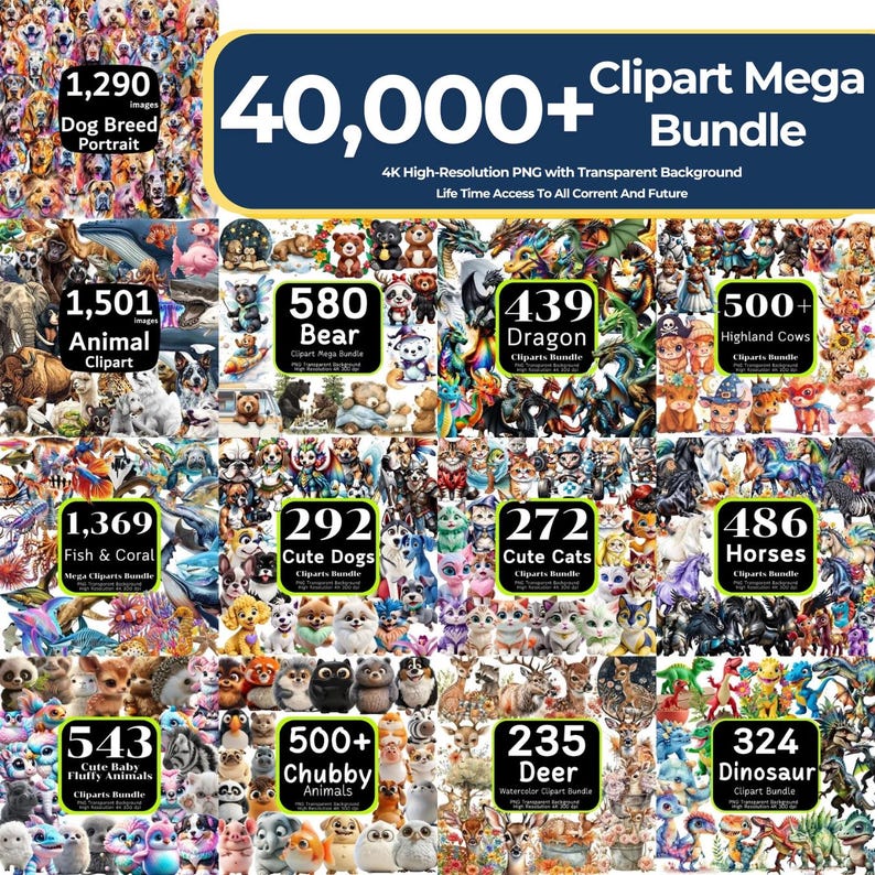 Mega Clipart Bundle: 40,000+ PNG Graphics (lifetime Access, Instant ...