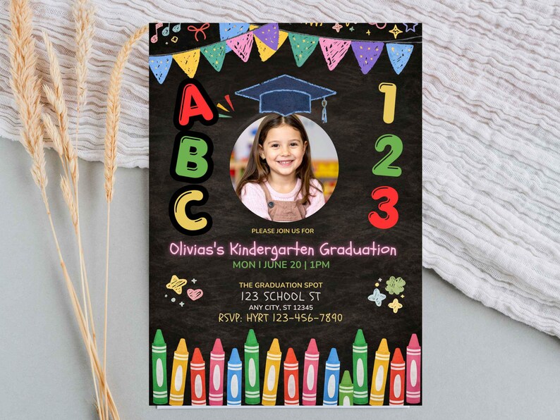 Editable Kindergarten Graduation Invitation, Photo, Pre-school ...