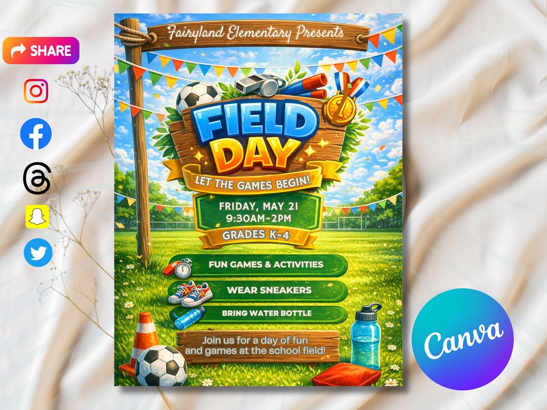 Editable Field Day Flyer Template | School Event Poster (8.5x11 Inches ...