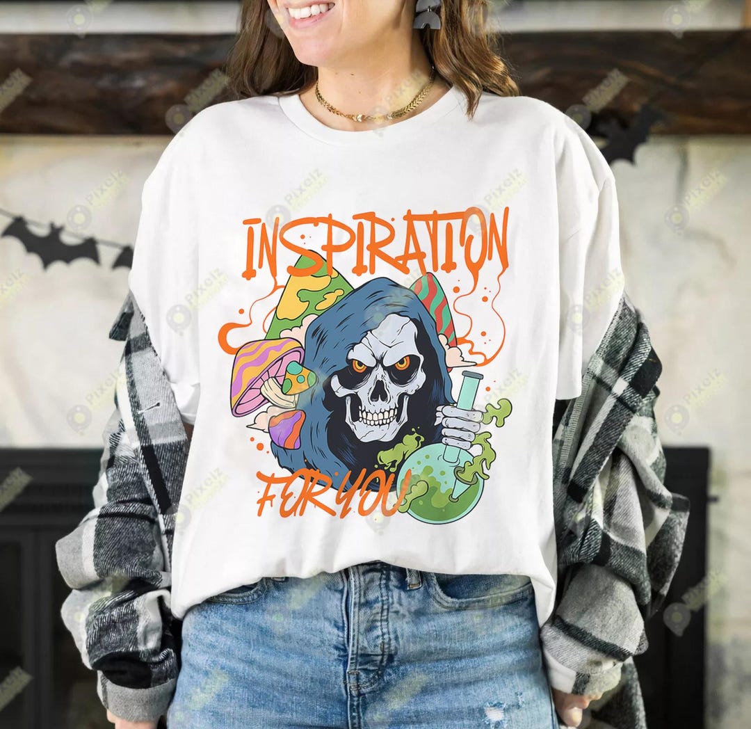 Psychedelic Skull PNG: Trippy Grim Reaper With Mushrooms (digital ...