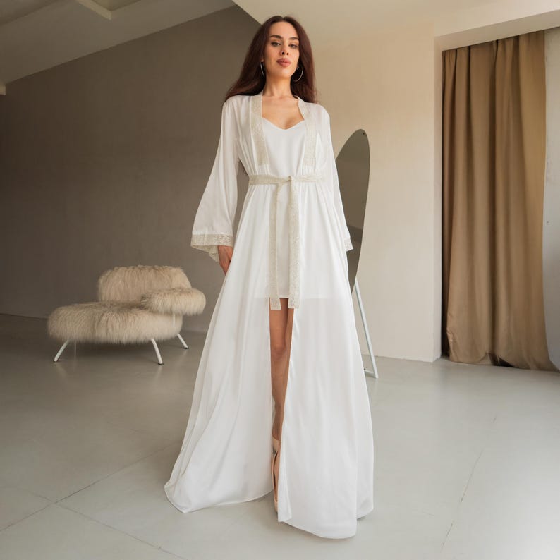 Long Train Satin Bridal Robe, Wedding Kimono Robe for Bride, Dressing ...
