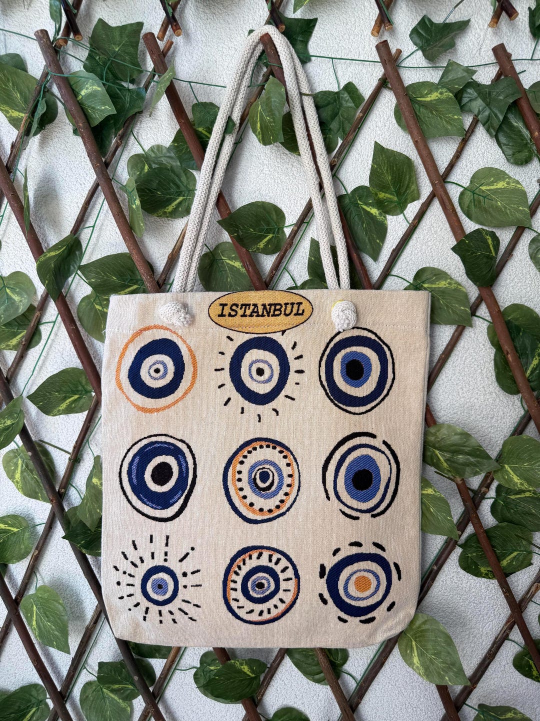 Evil Eye Tote Bag: Turkish Gobelin Fabric, Handmade Nazar Design - Etsy
