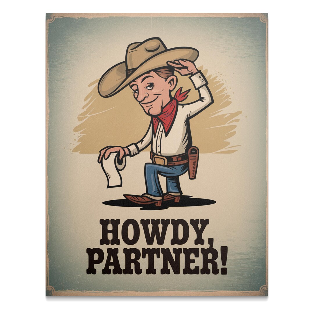 Howdy Partner Cowboy Poster, Funny Bathroom Decor, Toilet Humor Art ...
