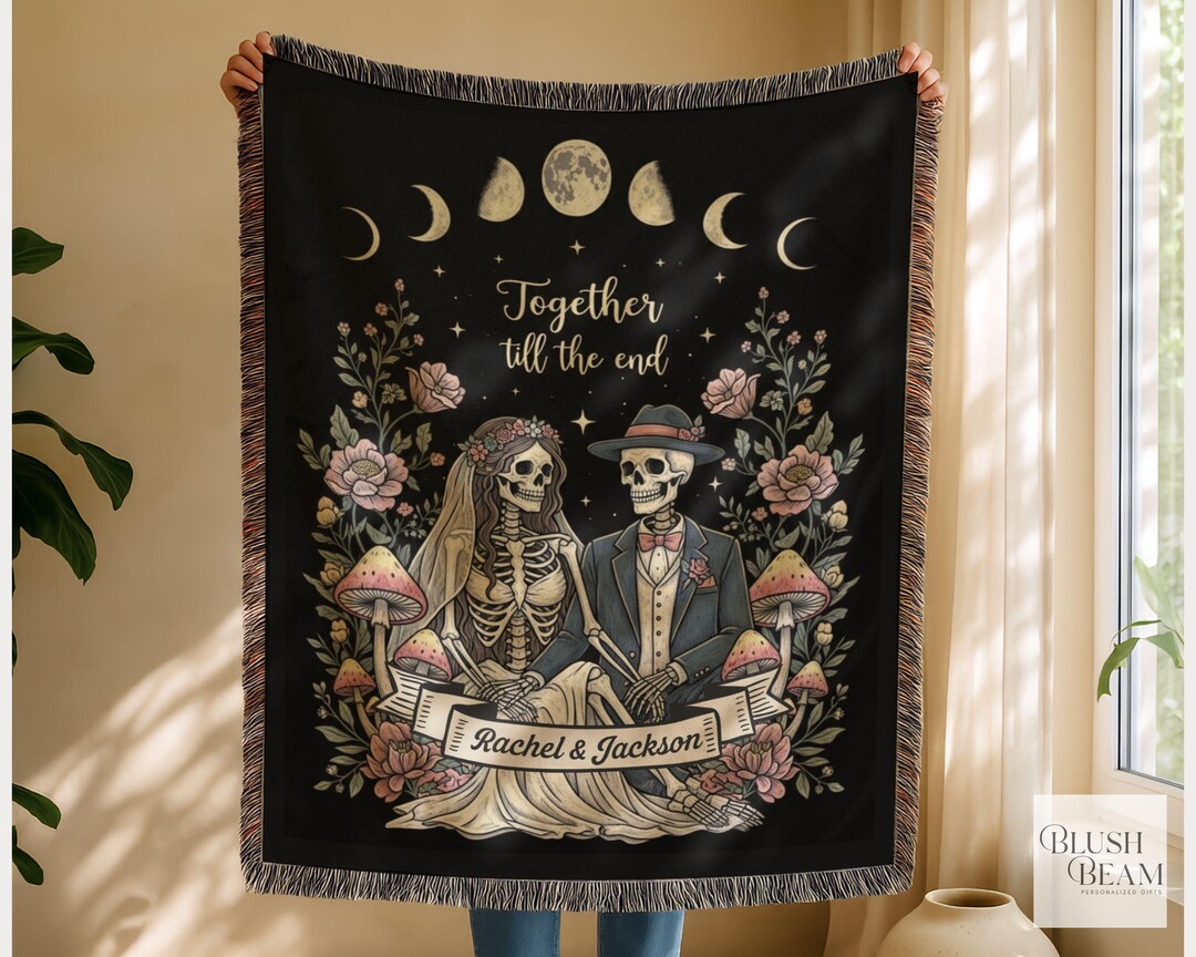 Personalized Skeleton Bride Groom Blanket, Gothic Wedding Gift, Moon ...