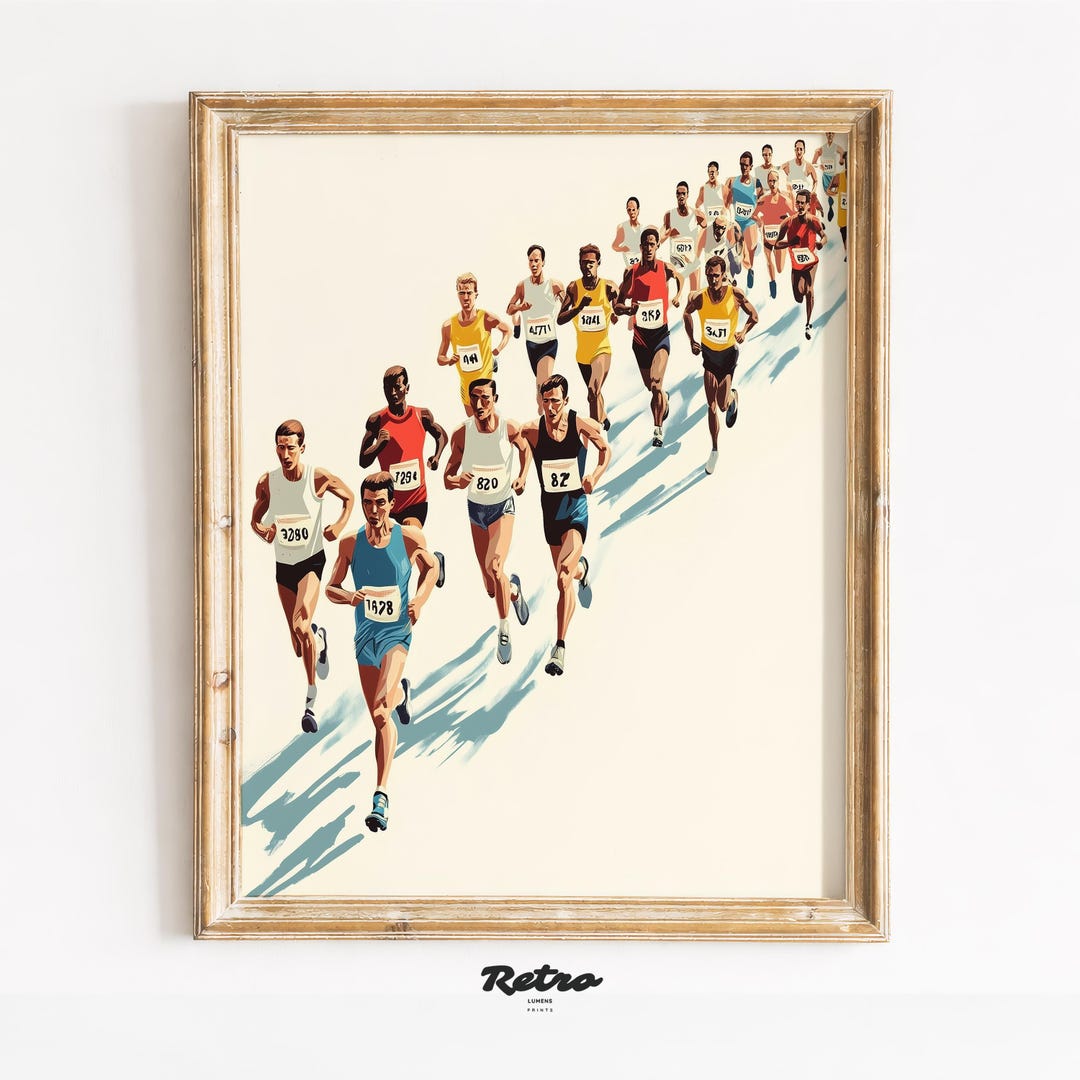 Retro Marathon Runners Wall Art Printable, Mid-century Style, Digital ...