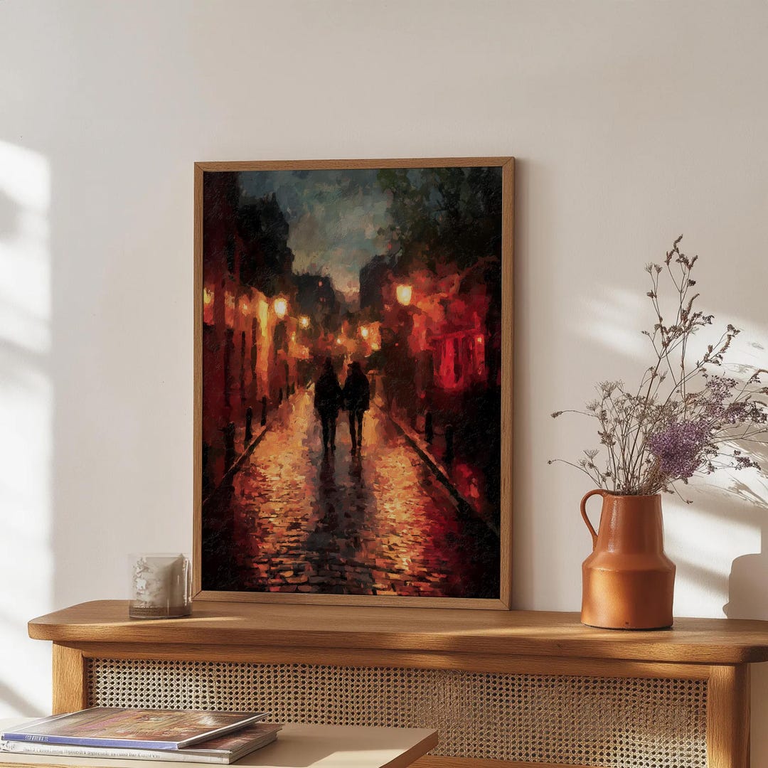 Vintage Romantic Stroll Wall Art - Printable Fall Night Street Scene ...