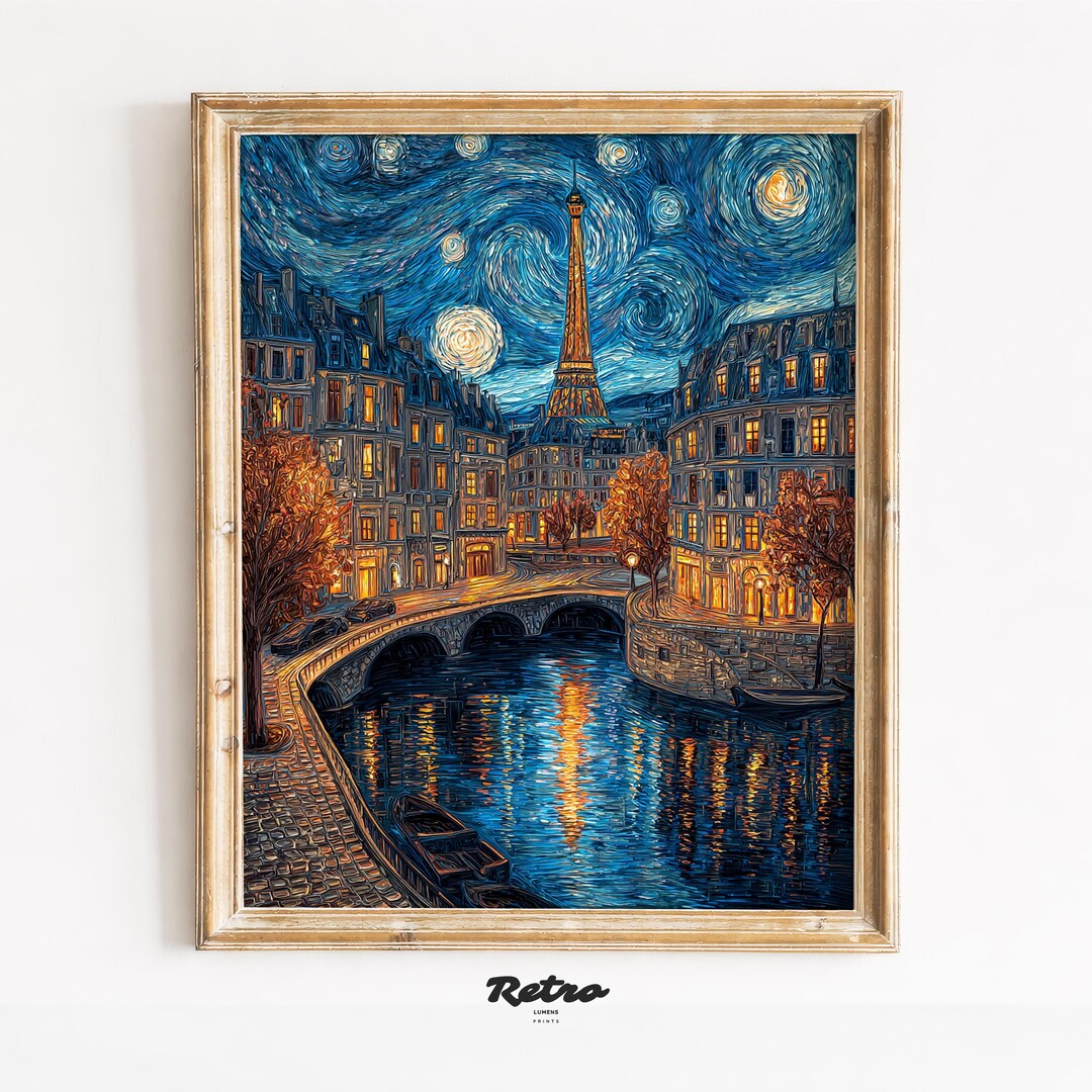 Night Time Paris Cityscape Printable. Eiffel Tower Under Starry Sky ...