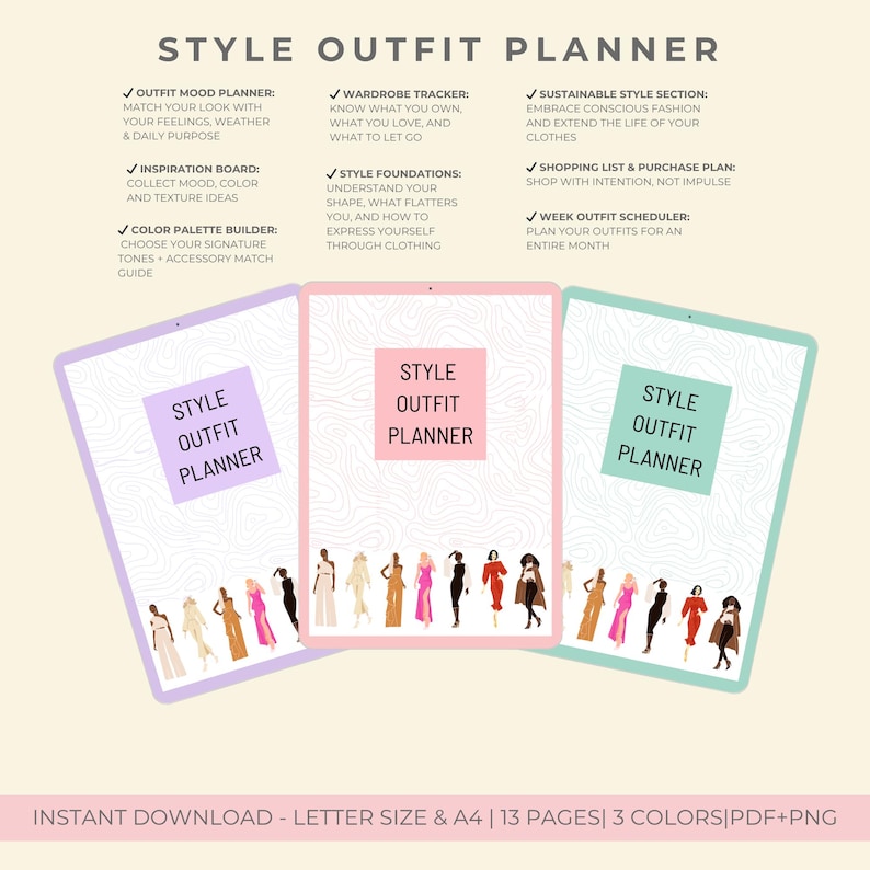 Outfit Style Planner – Printable Fashion Organizer | 3 Color Set (pink ...