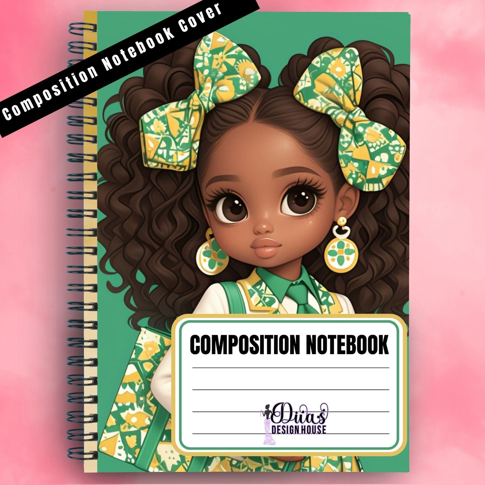 Green Girl Notebook Cover | Afrocentric School Printable | 7.5x9.75 PDF ...
