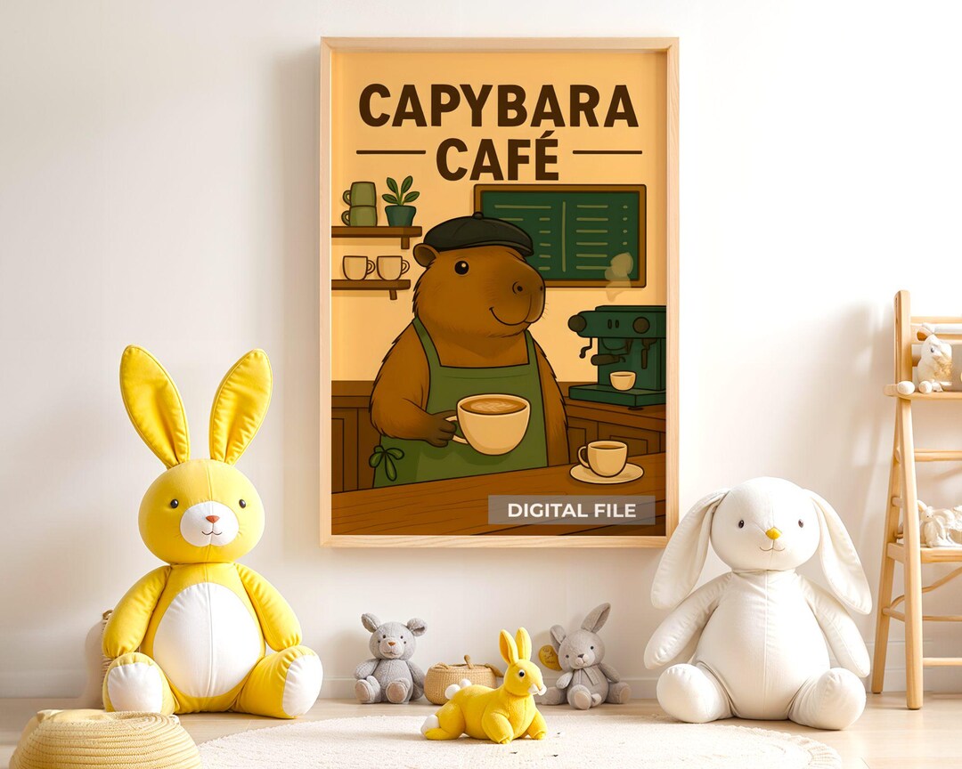 Capybara Café Poster – Cute Barista Capybara Coffee Shop Wall Art, Cozy ...