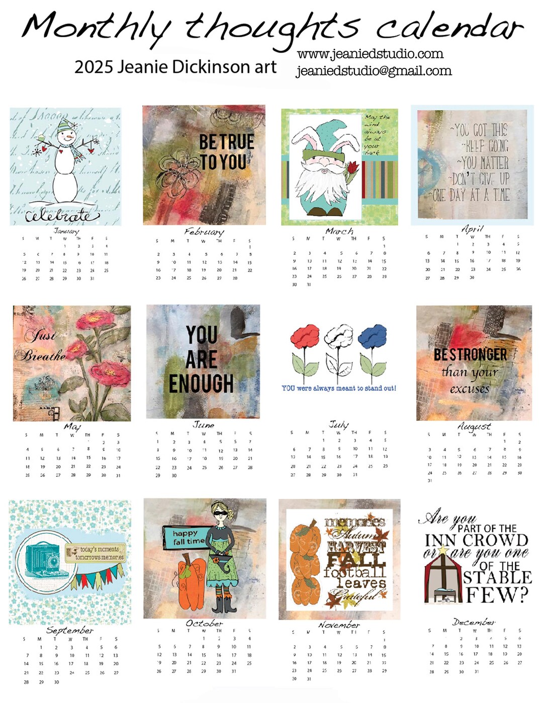 2025 Monthly 4x6 Inch Desk Art Calendar With Stand 12 Art Prints 300dpi ...
