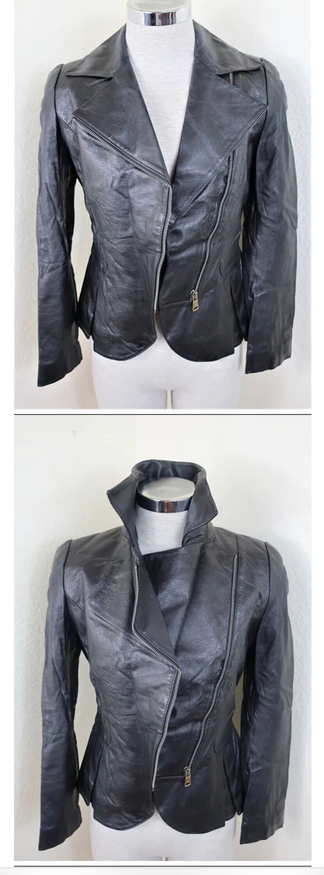Vintage ALEXANDER MCQUEEN Black Leather Biker Leather Jacket Small 36 2 ...