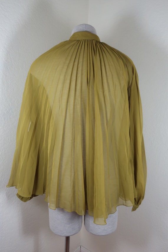 GUCCI Mustard Green Loose Pleated Mesh Long Sleeve Bl… - Gem