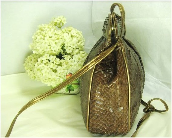 Vintage BARBARA BOLAN Rich Brown Snake Skin Clutch Sh… - Gem