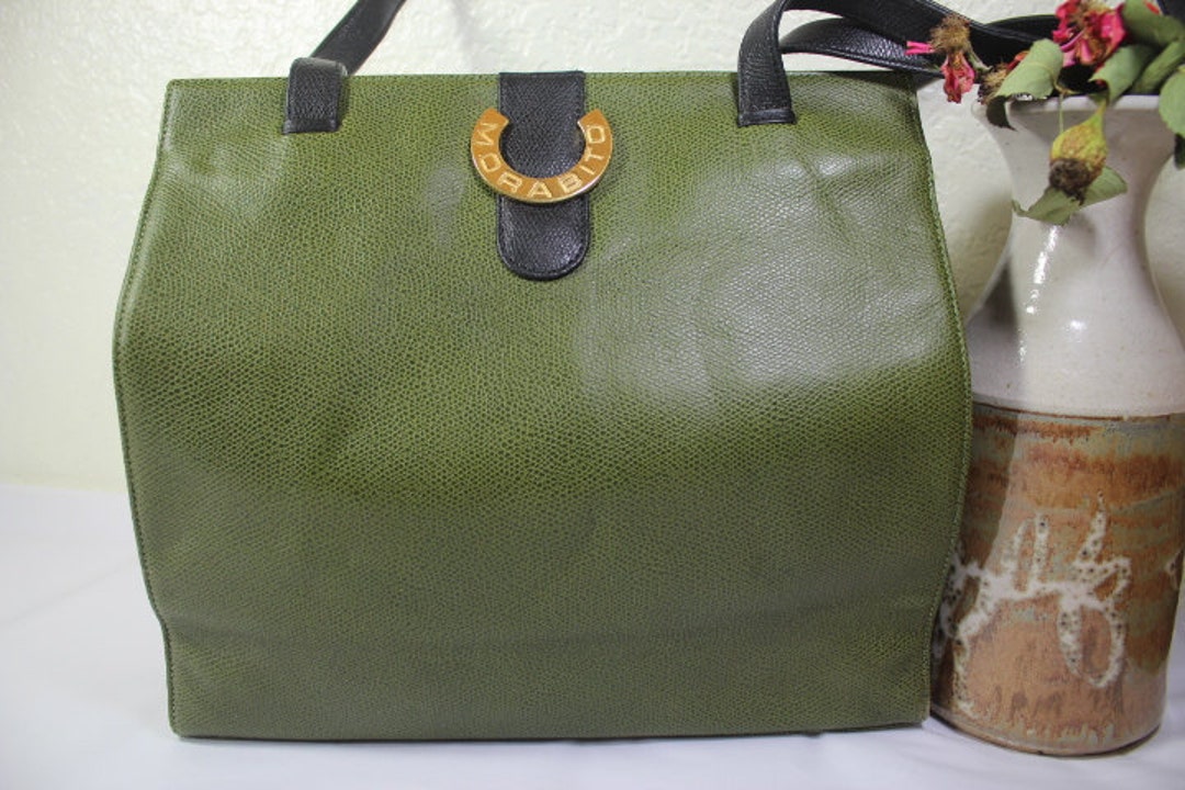 Vintage Rare MORABITO France Green Leather Tote Shopper's Tote Shoulder ...