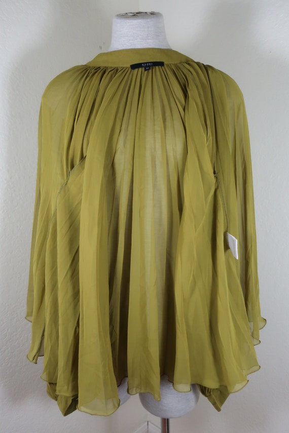 GUCCI Mustard Green Loose Pleated Mesh Long Sleeve Bl… - Gem