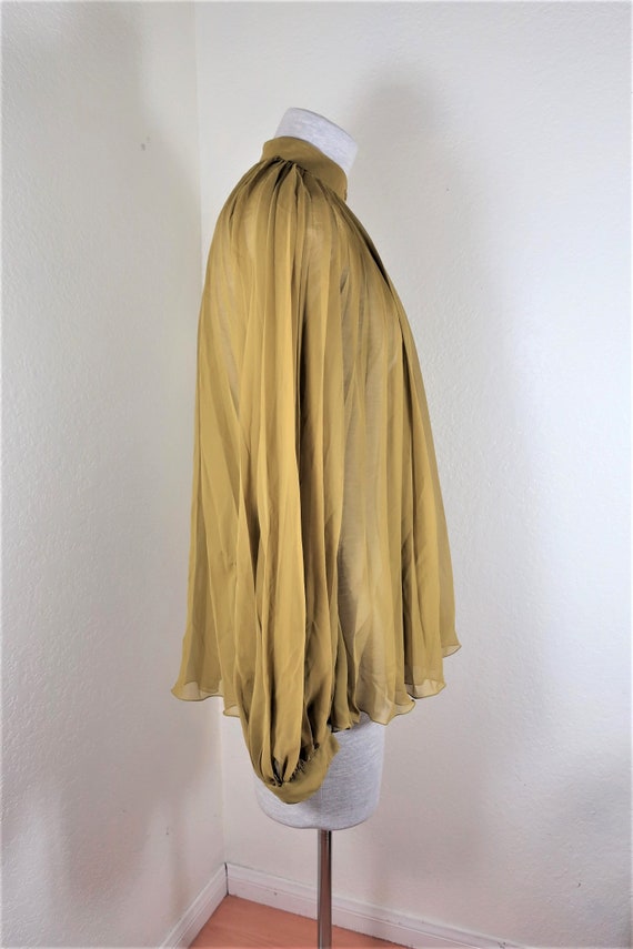 GUCCI Mustard Green Loose Pleated Mesh Long Sleeve Bl… - Gem