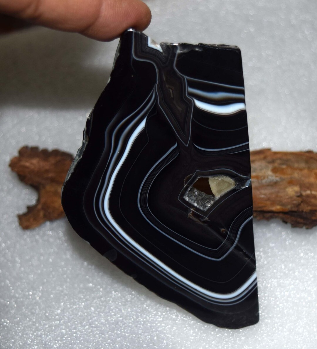 Jumbo Black Banded Agate Slice, Premium Polished Statement Slab, Bold ...