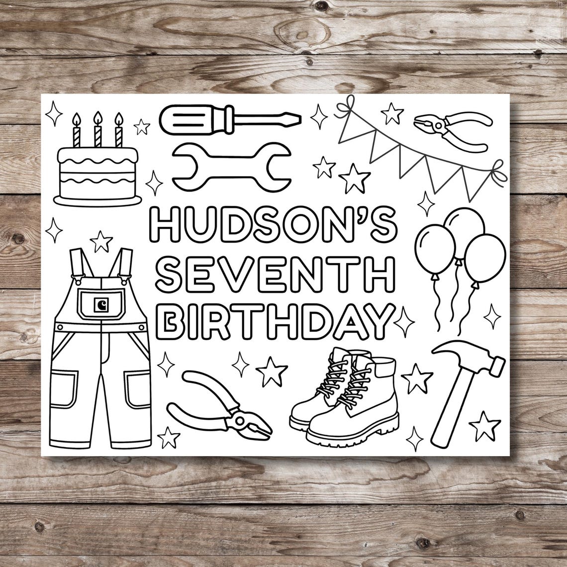 Worker Coloring Page: Mechanic Worker Birthday Party Activity (digital ...