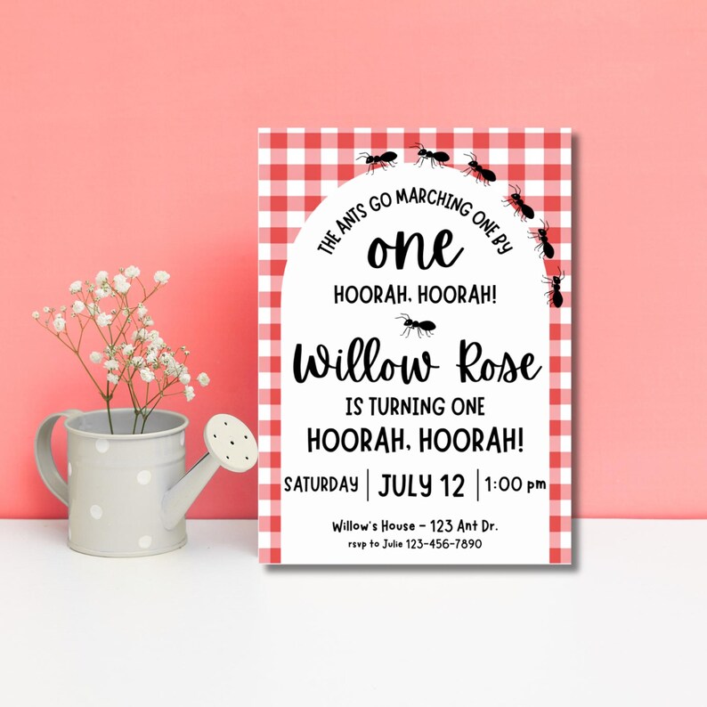 The Ants Go Marching Birthday Invitation, Ant First Birthday Party ...