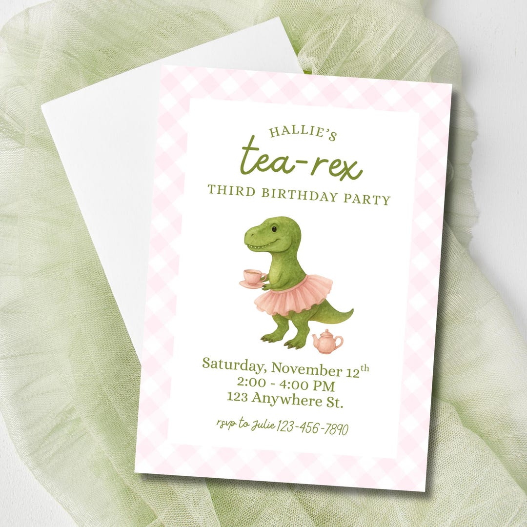 Tea-rex Birthday Invite: Dinosaur Tutu Tea Party Invitation Template ...