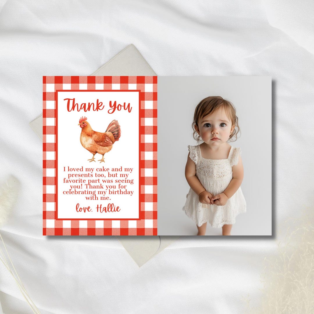 Chicken Birthday Thank You Cards: Little Chick Template (digital ...