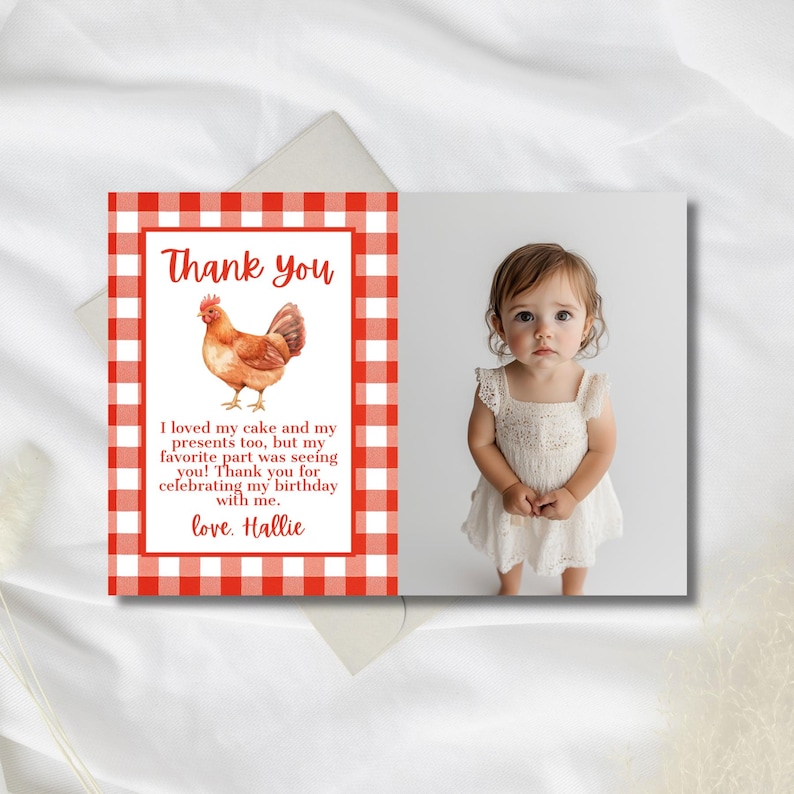 Chicken Birthday Thank You Cards: Little Chick Template (digital ...