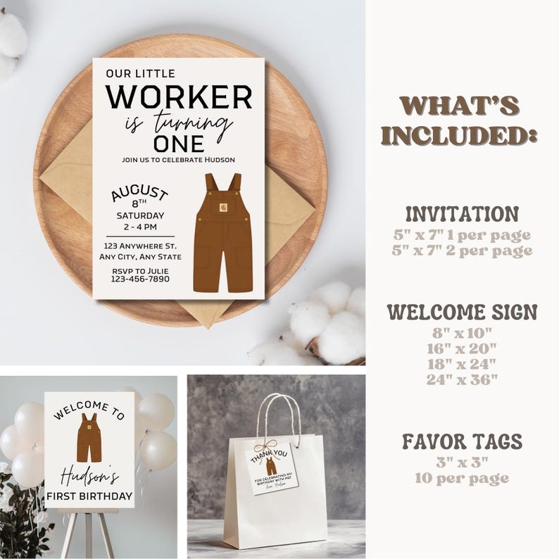 Worker Birthday Party Bundle: Editable Workwear Theme (digital Download ...