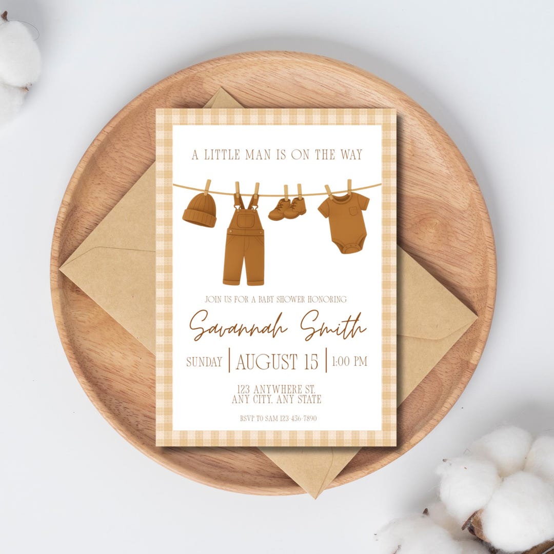 Rugged Workwear Baby Shower Invitation: Little Man Theme (digital ...