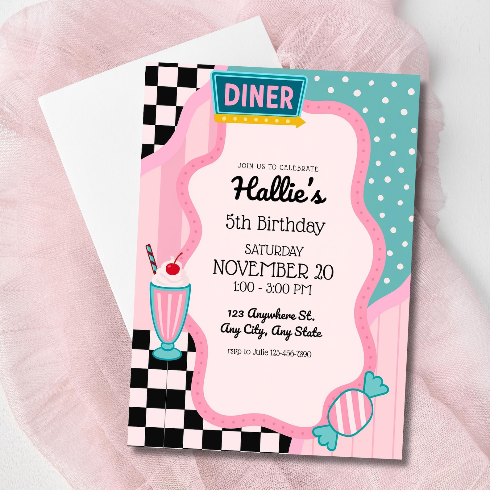50s Diner Birthday Invitation Template, Retro Milkshake Party Invite ...