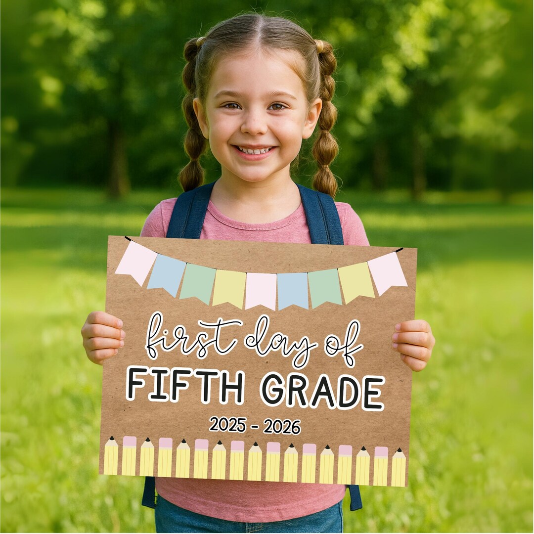 First Day of Fifth Grade Printable Banner, Back to School Sign, First ...