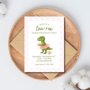 Tea-rex Birthday Invite: Dinosaur Tutu Tea Party Invitation Template ...