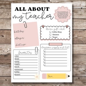 All About My Teacher Printable, Getting to Know My Teacher, Teacher’s ...