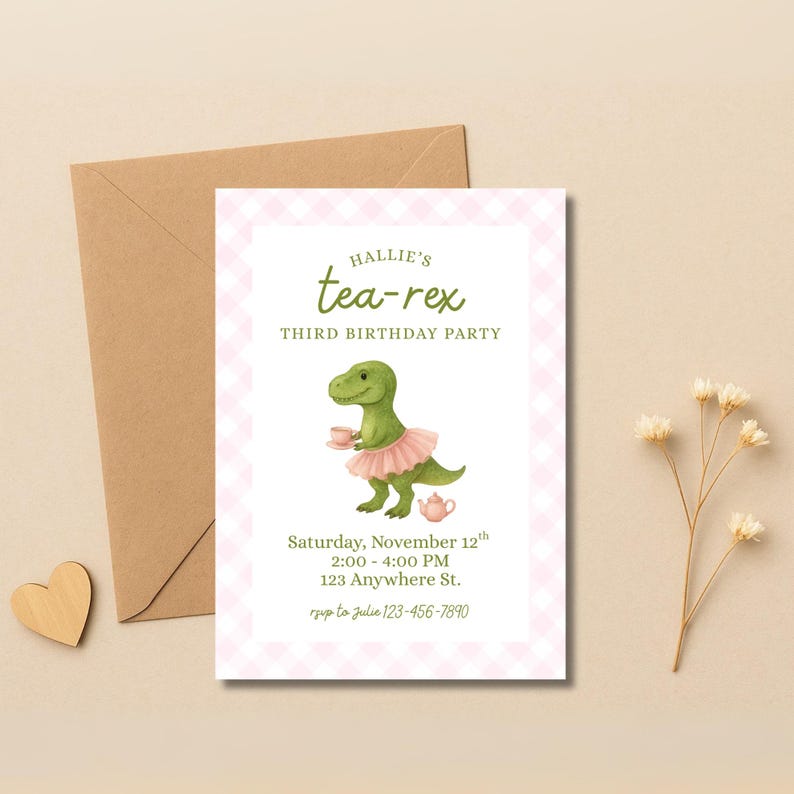 Tea-rex Birthday Invite: Dinosaur Tutu Tea Party Invitation Template ...