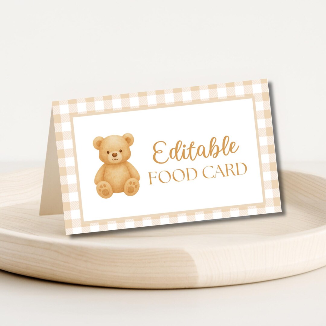 Beary First Birthday Food Labels: Teddy Bear Catering Cards Template ...