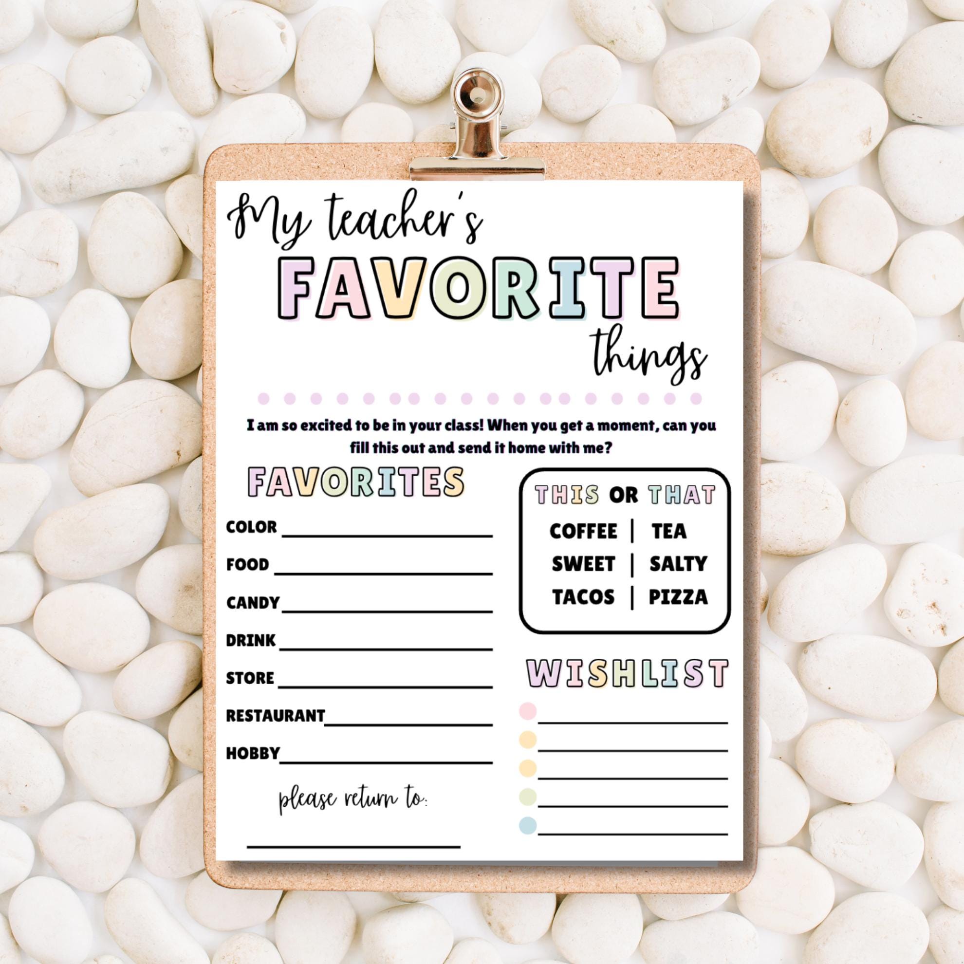 Teacher's Favorite Things Printable: Back to School Gift (PDF Download ...