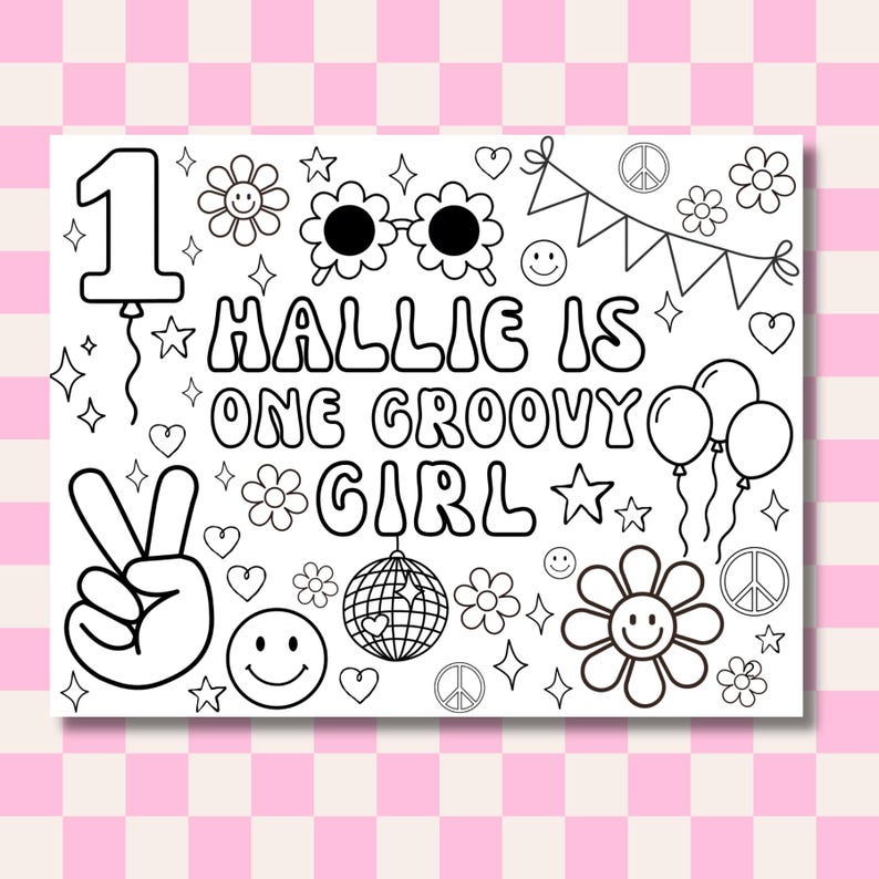 Two Groovy Coloring Page: Groovy Birthday Party Activity (digital ...