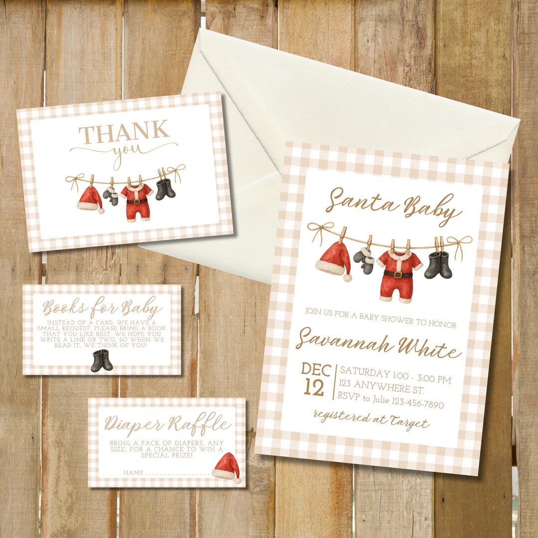 Santa Baby Shower Invitation Template SET: Winter Clothesline Design ...