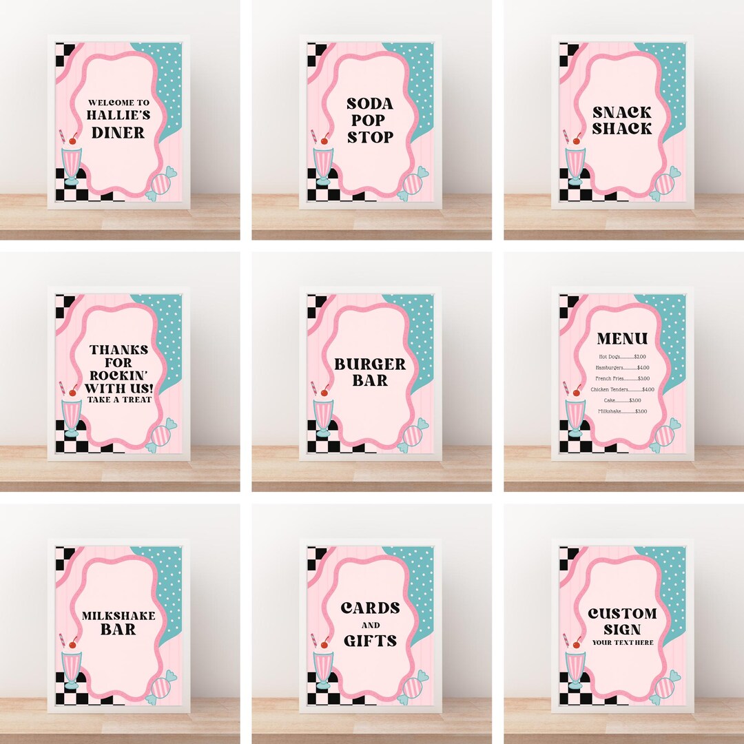 50s Diner Signs Bundle, Retro Birthday Signs, Diner Decor, Retro Diner ...