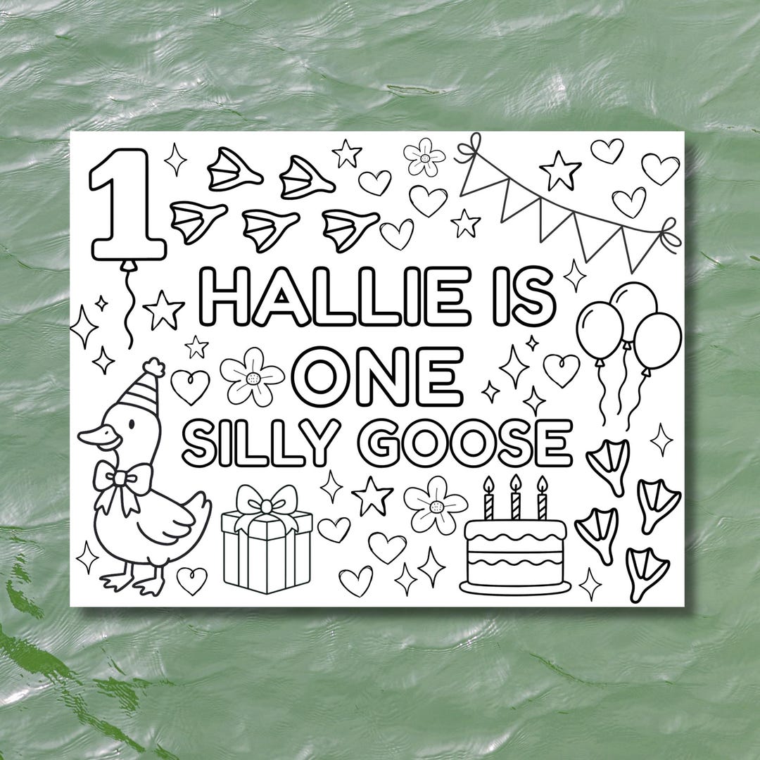 One Silly Goose Coloring Page: Kids Birthday Party Activity (digital ...