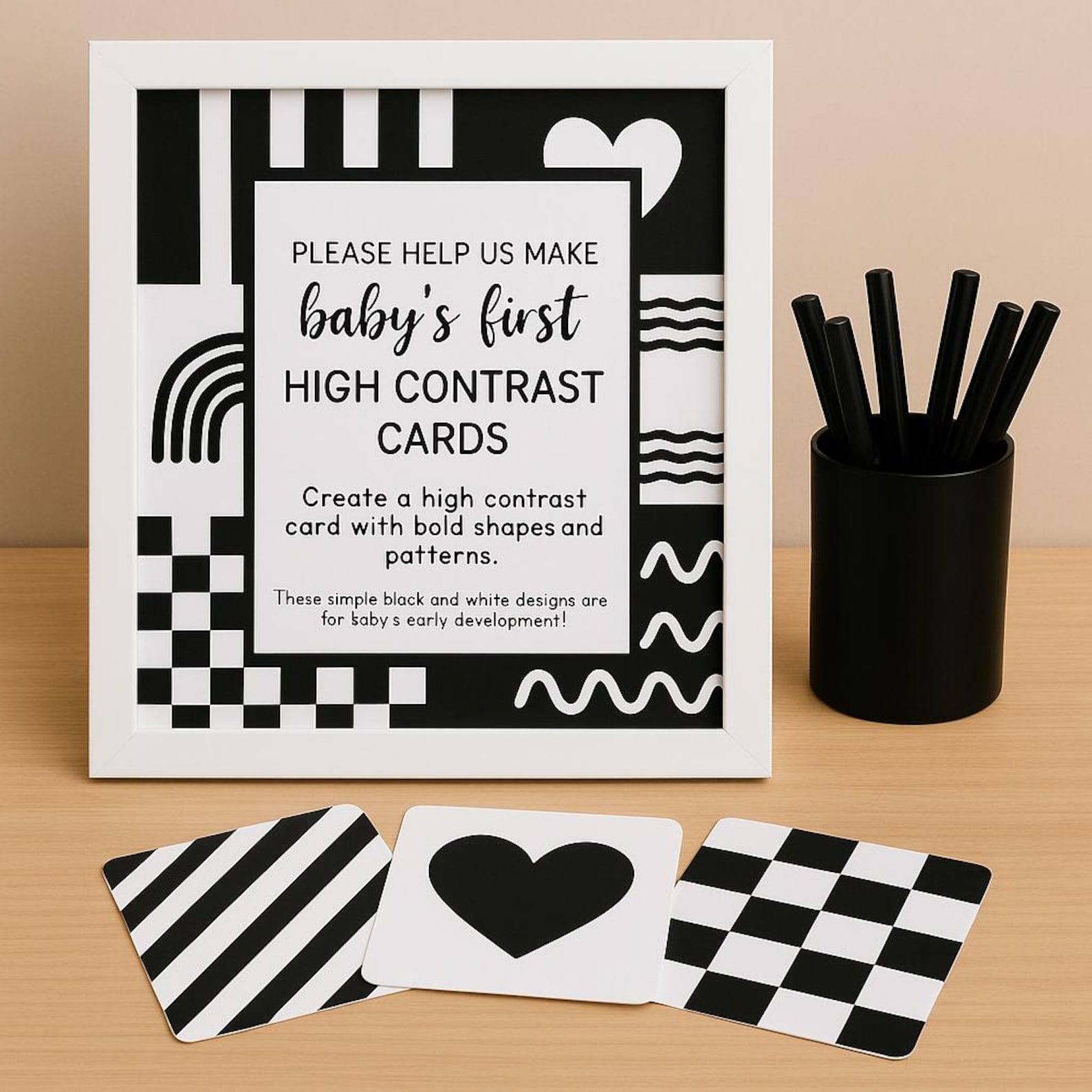 High Contrast Card Station: Baby Shower Activity Sign (digital Download ...