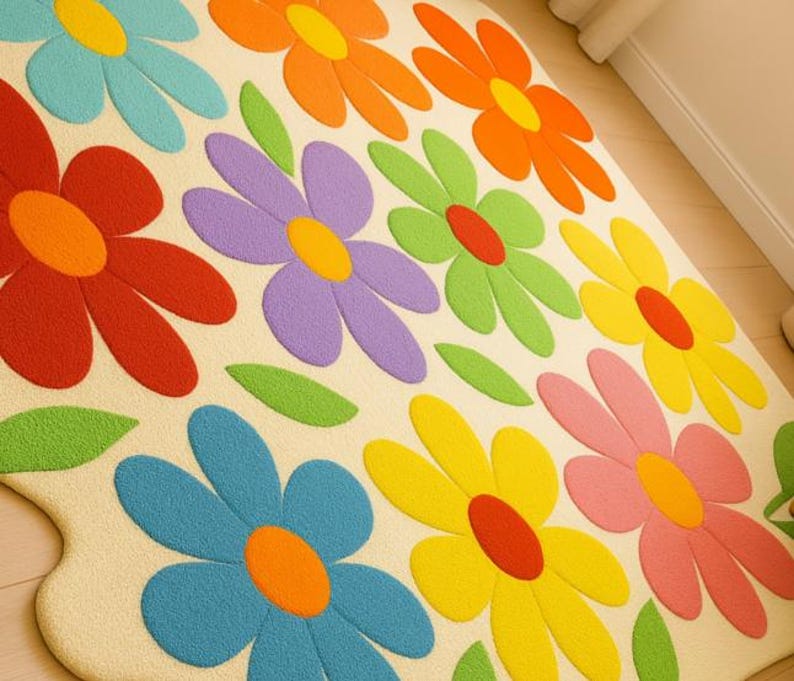 Colorful Floral Daisy Rug Modern Irregular Shaped Carpet for Living ...