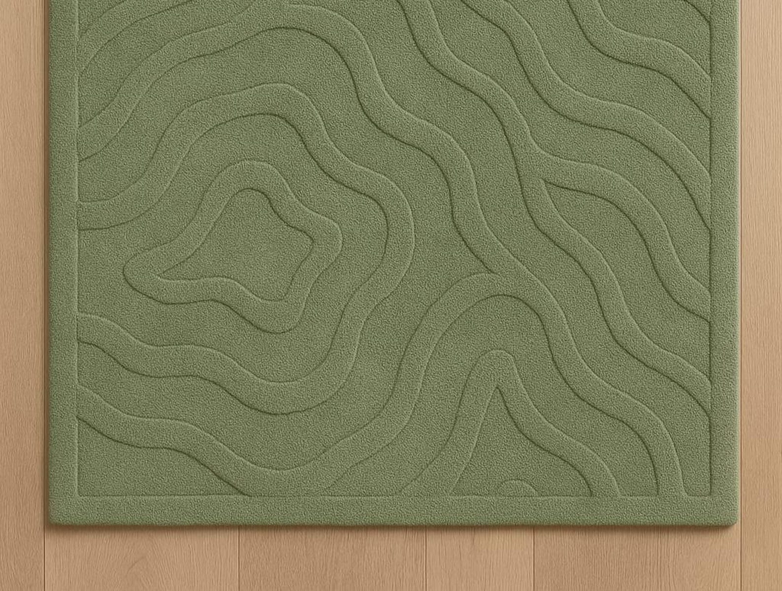 Modern Sage Green Topographic Line Textured Rug Minimalist Scandinavian ...