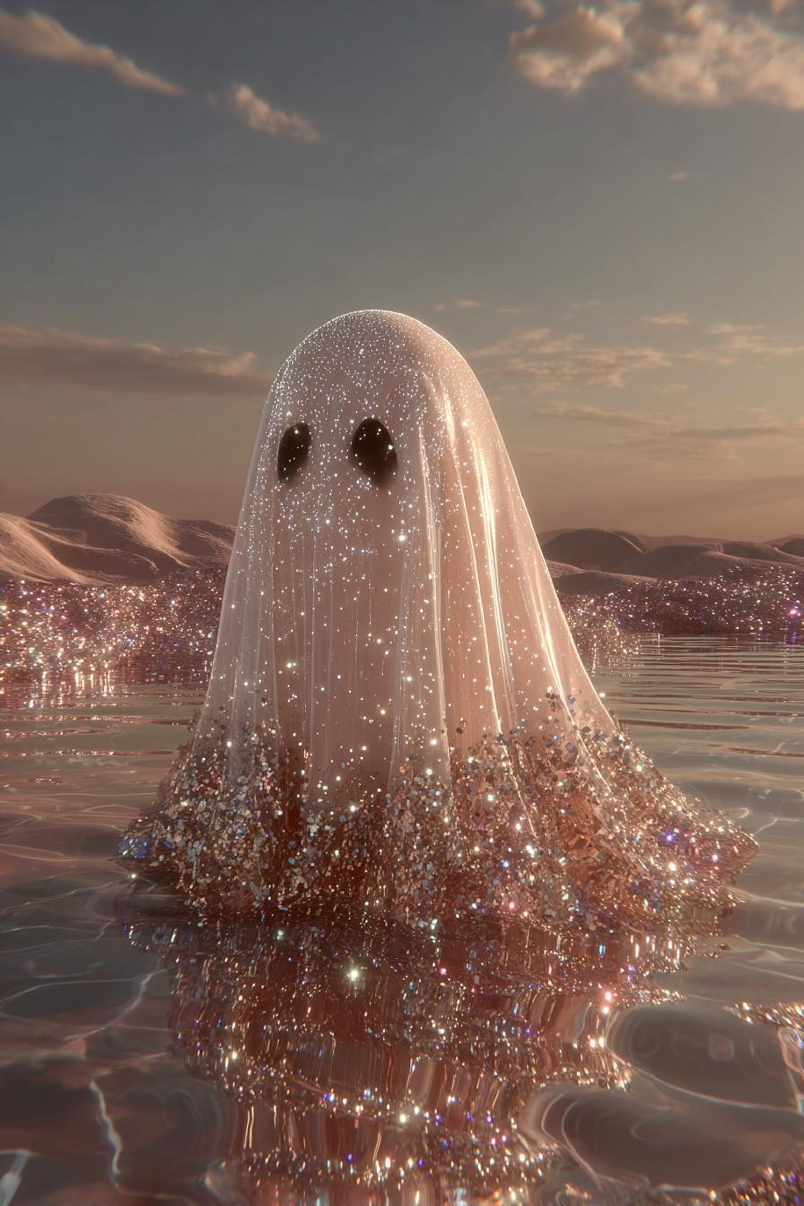 Sparkly Cute Ghost in Pastel Pink Colors AI Art, Digital Download ...