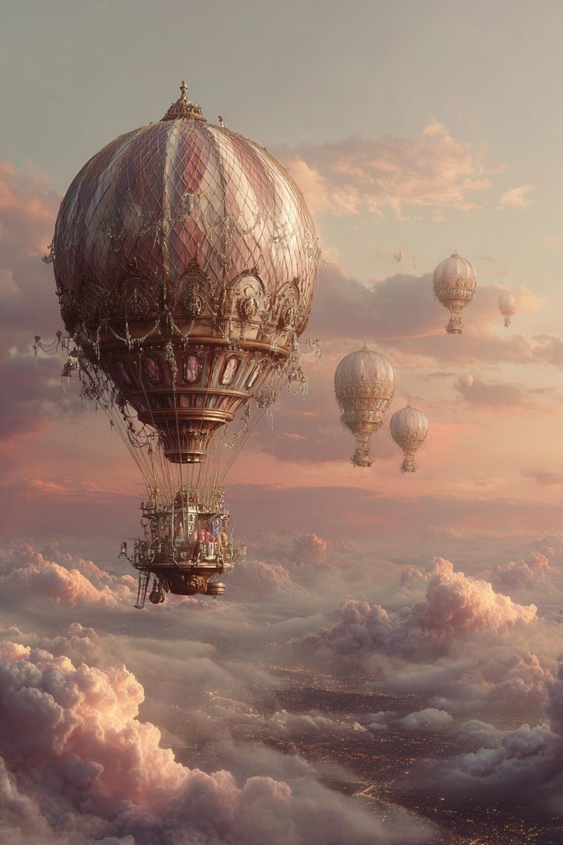 Hot Air Balloons in the Sky AI Art, Digital Download Printable Wall Art ...