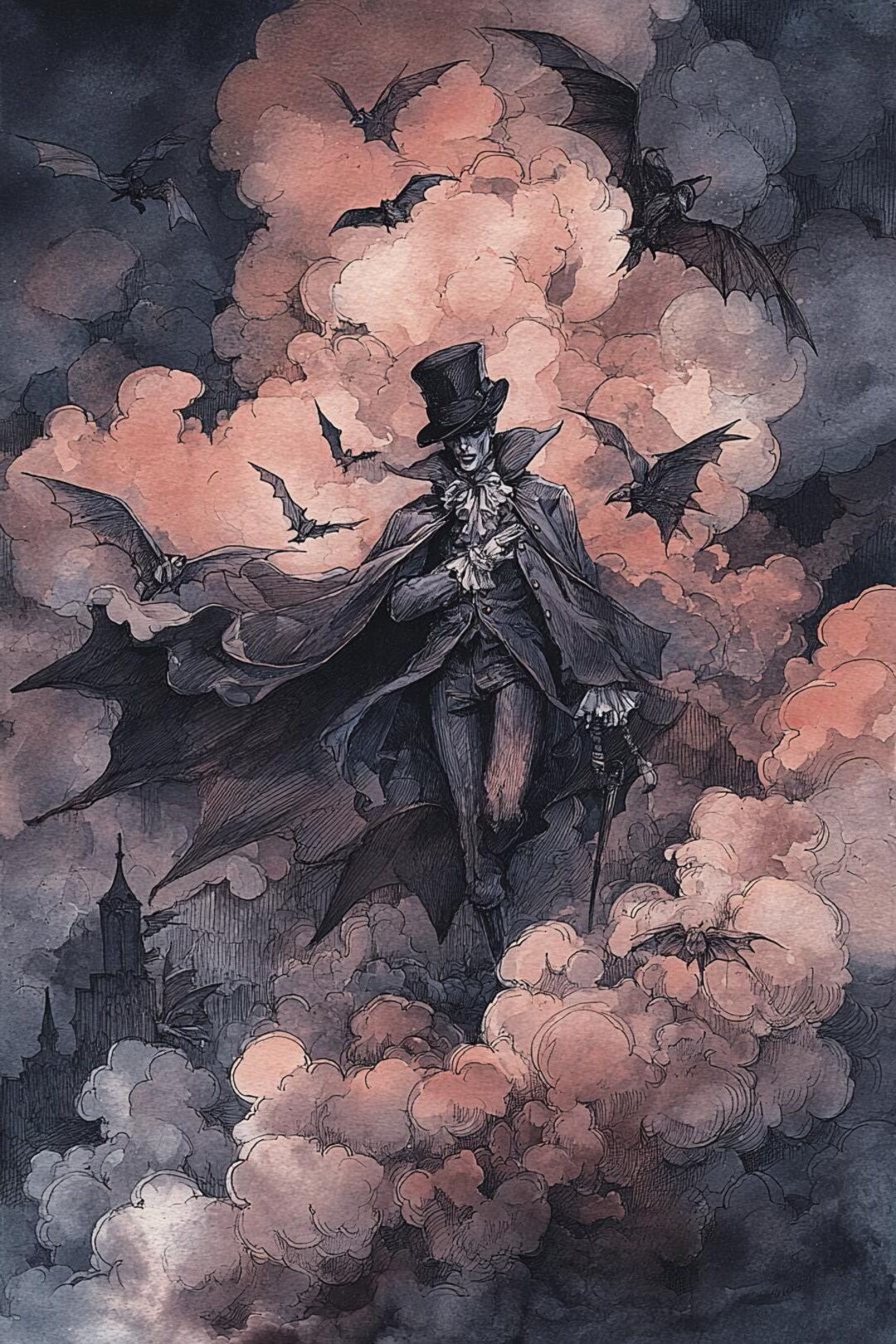 Gothic Vampire Watercolor AI Art, Digital Download Printable Wall Art ...