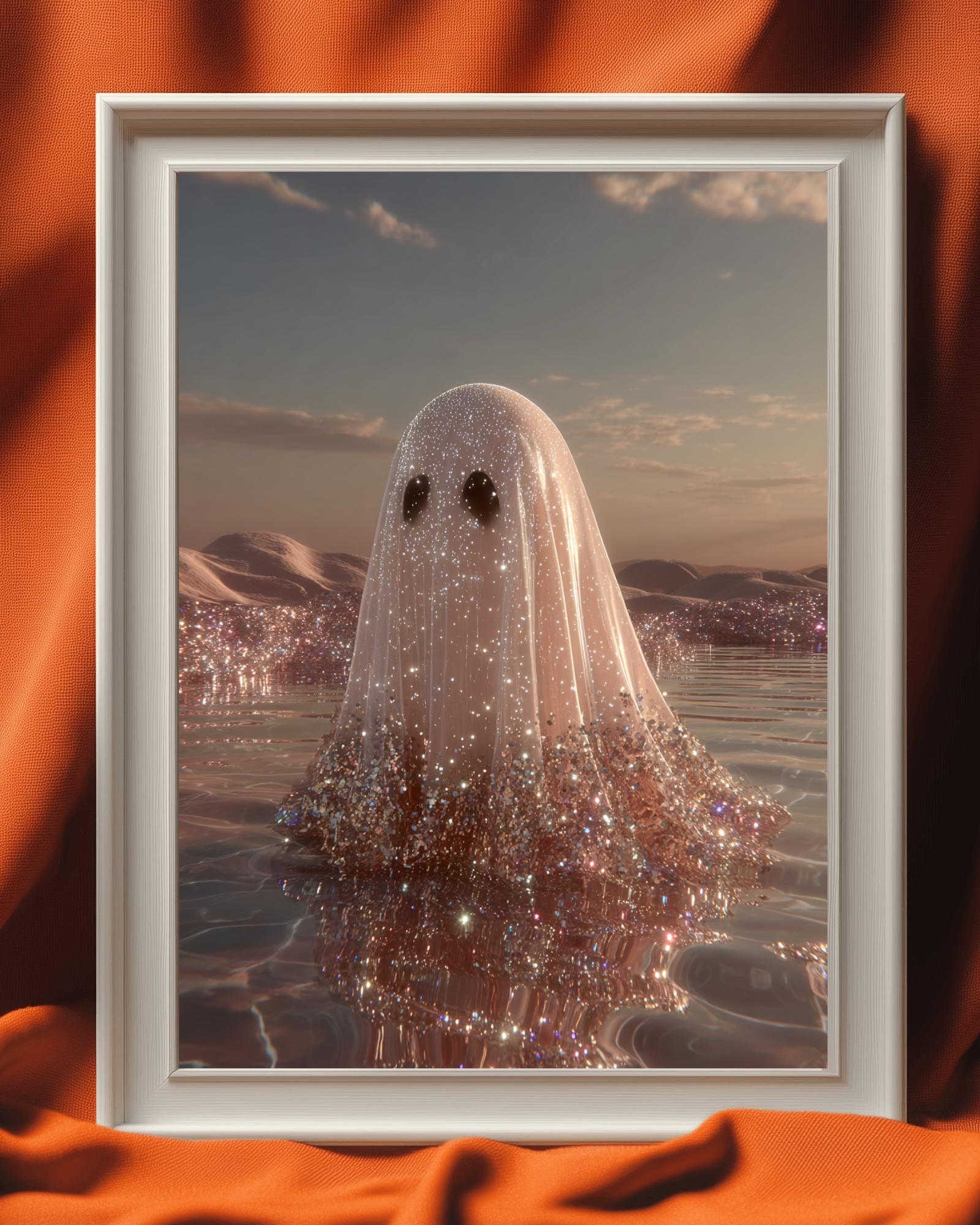 Sparkly Cute Ghost in Pastel Pink Colors AI Art, Digital Download ...