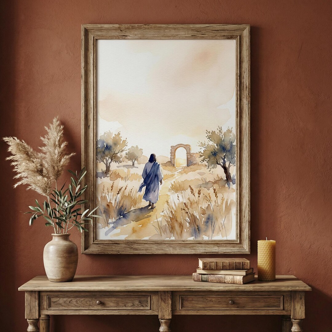 Matthew 7:13-14 Narrow Gate Christian Watercolor Print Featuring Jesus ...